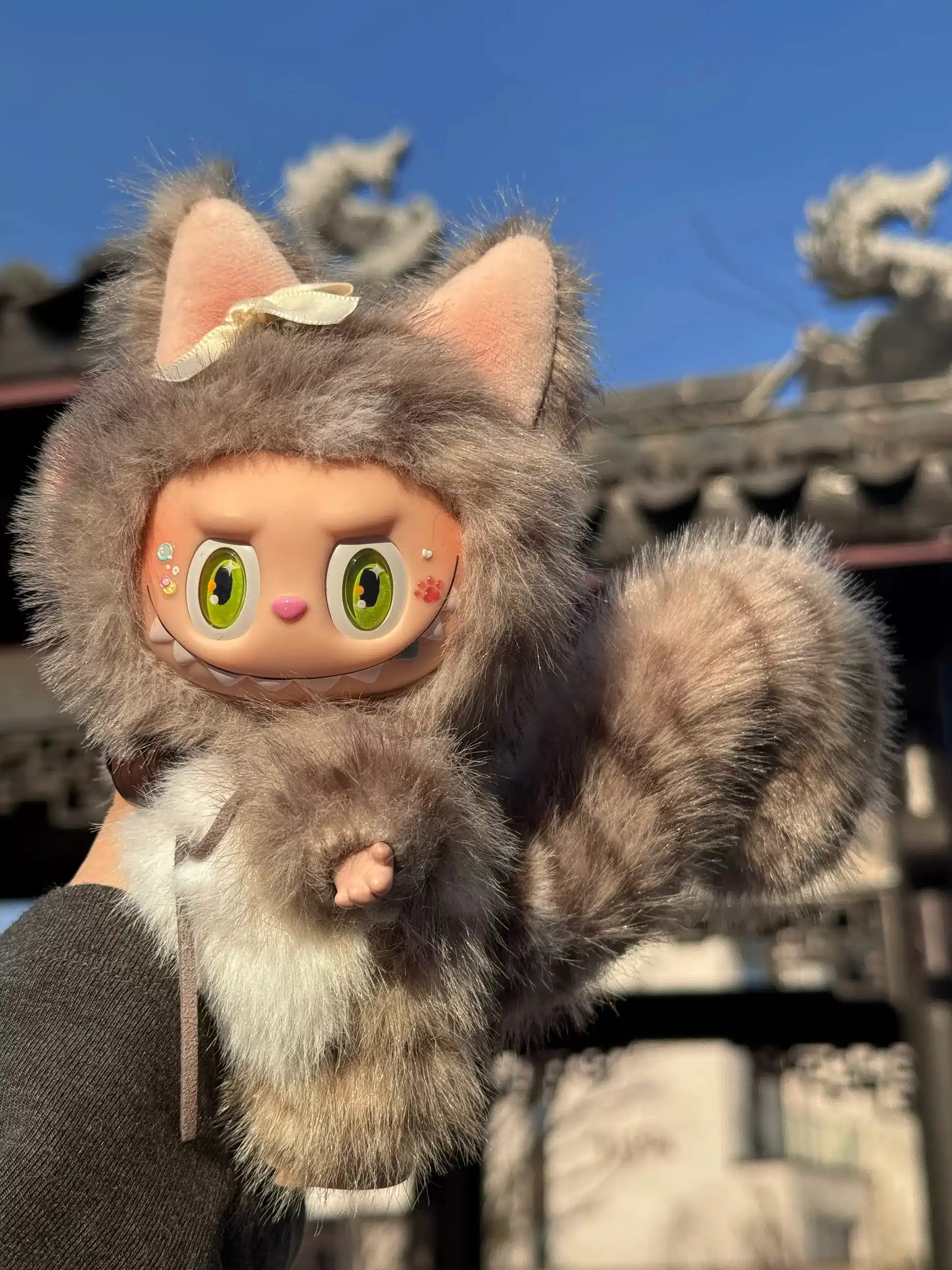 Grey & Golden Furry Labubu – Big Tail Custom Plush Toy | Handmade from ...